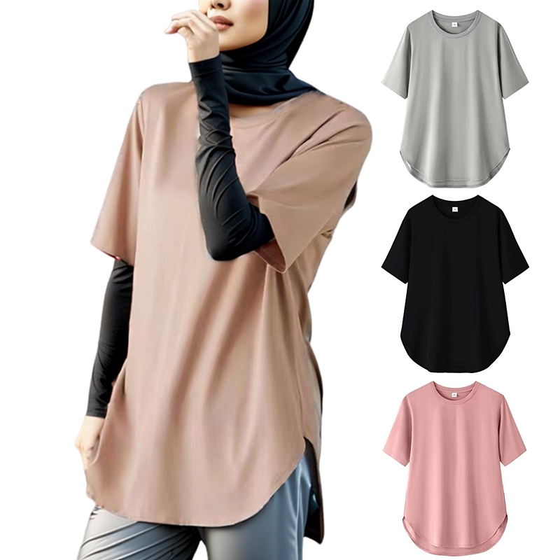 30-60kg Elastic Jersey Tops Baju Sukan Muslimah Lengan Panjang Cutting ...