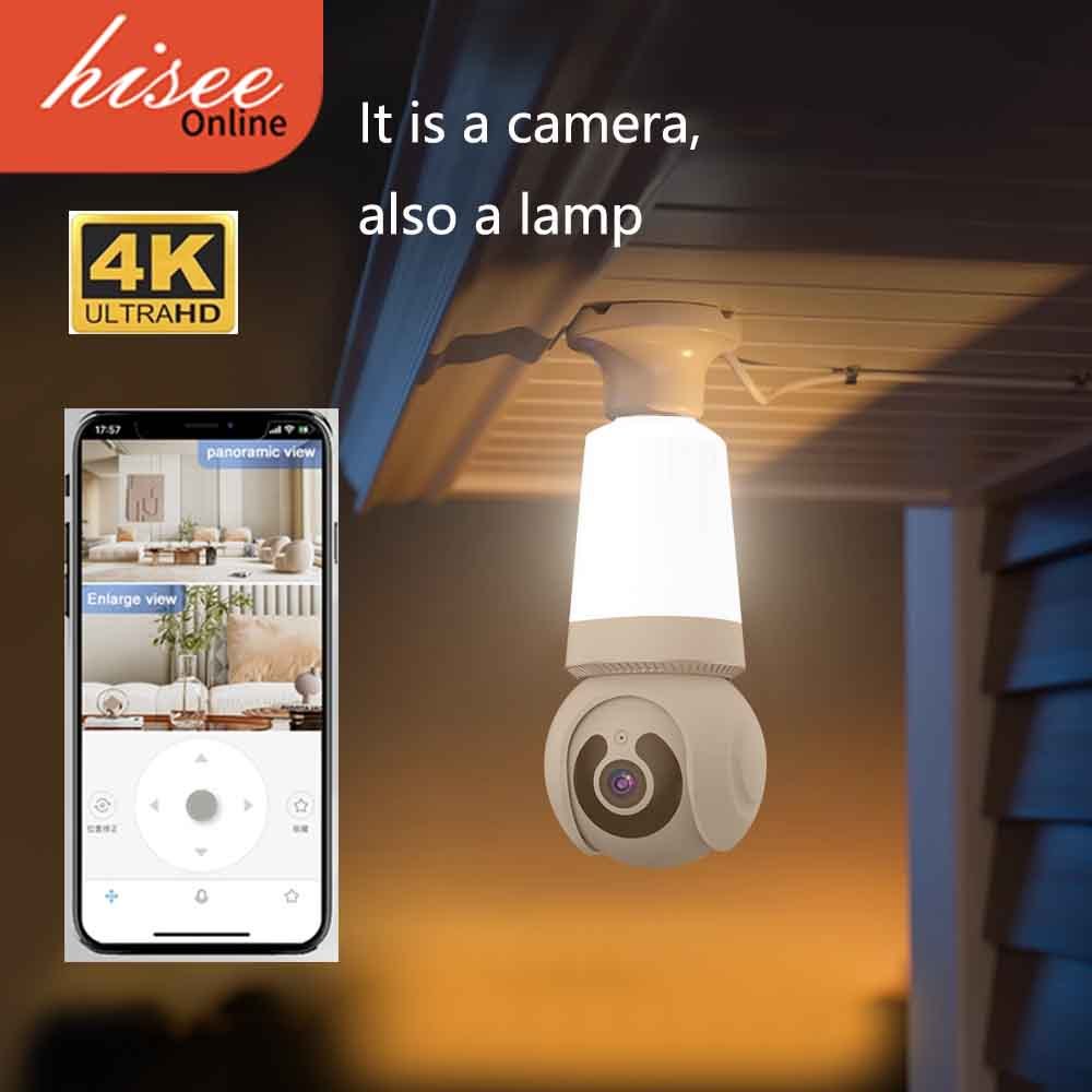 Hisee E27 4K HD 8MP Wifi Dome IP Camera LED & IR Night Vision Mini PTZ Auto Tracking 360 Degree ...