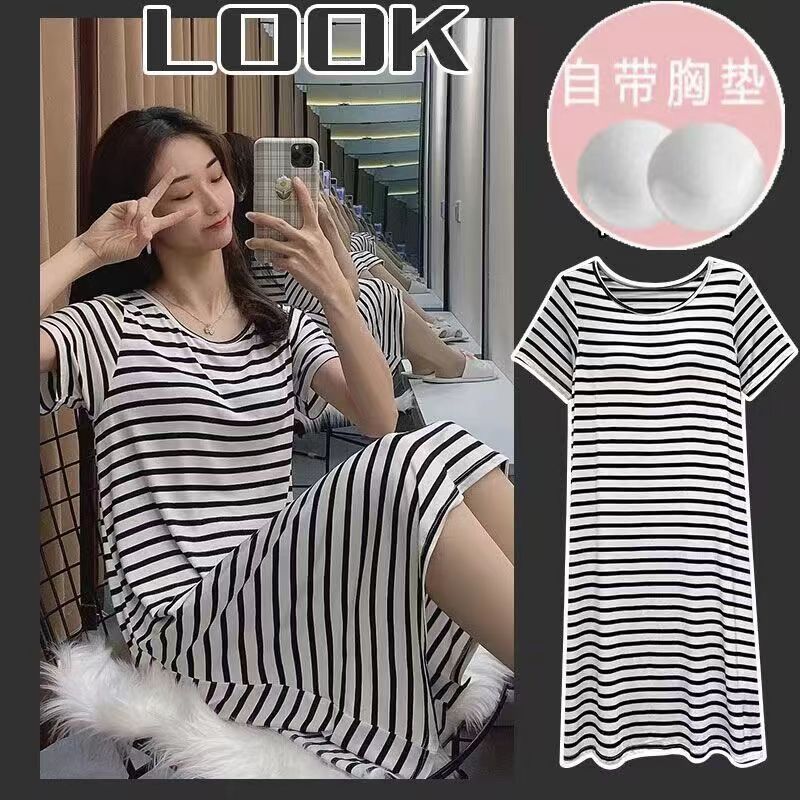 Dress pyjamas women 100% New Style Nightdress with Chest Pad Women ...