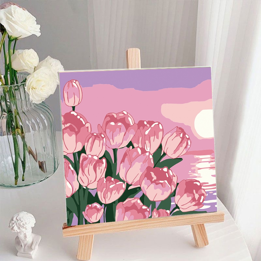 DROFE/20×20cm with frame/paint by number/Flower series/roses/tulips ...