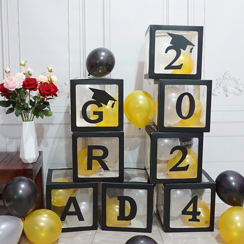 4 Pcs Black Balloon Box GRAD Graduation Party Decor Balloon Transparent ...