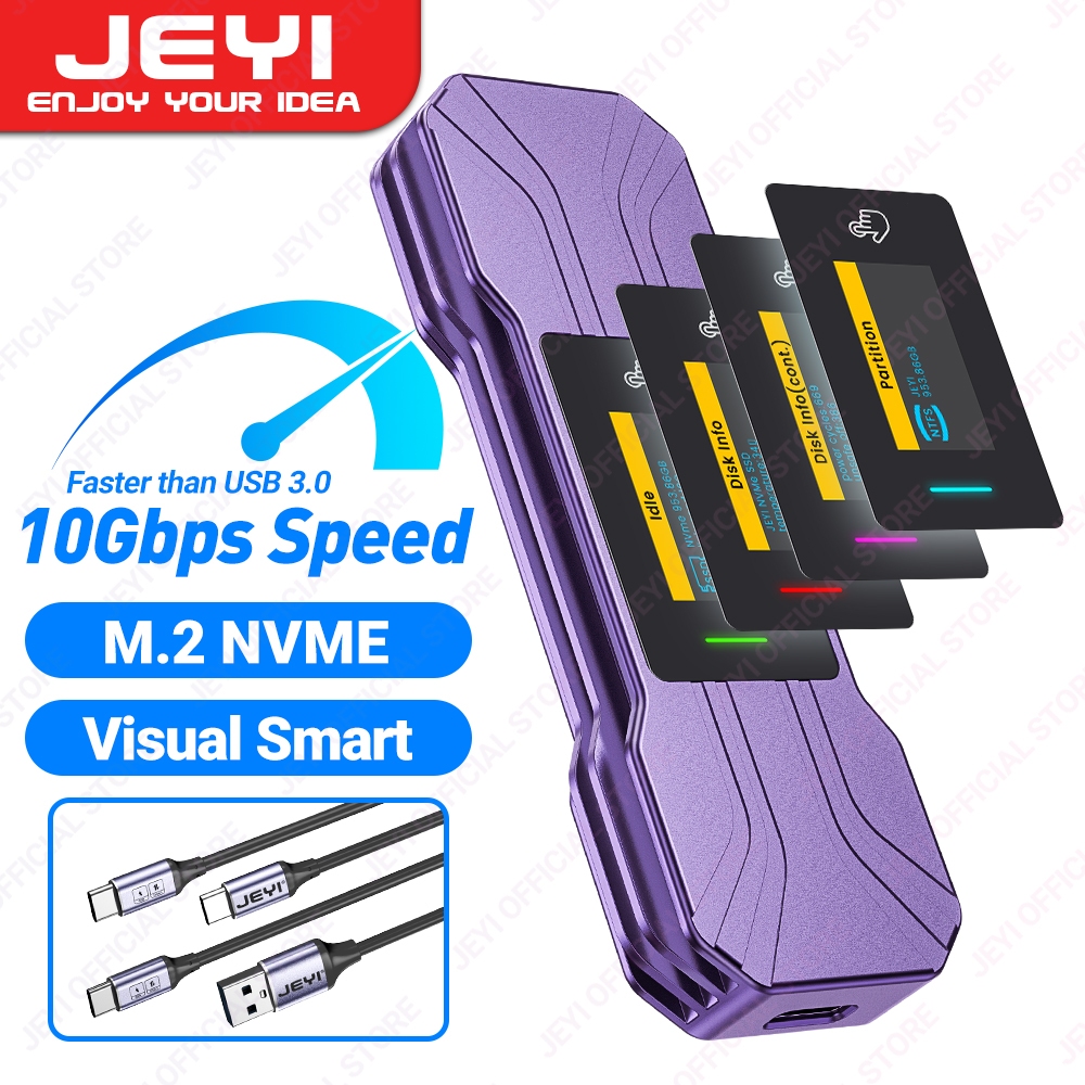 JEYI Visual Smart M.2 SSD Enclosure with Touchscreen, USB 3.2 10Gbps ...
