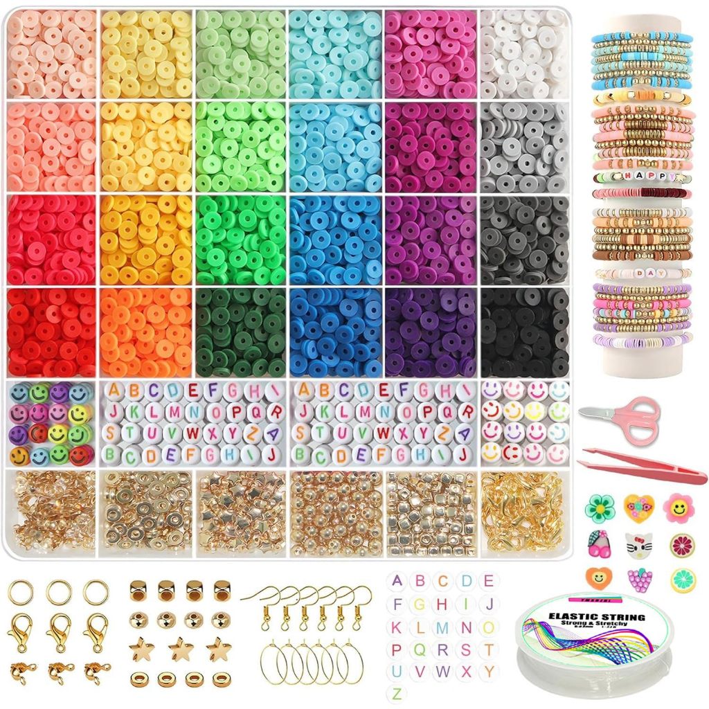 New Style 6,000+Piece Clay Beads Bracelet Jewelry Making Kit 24 Colors ...