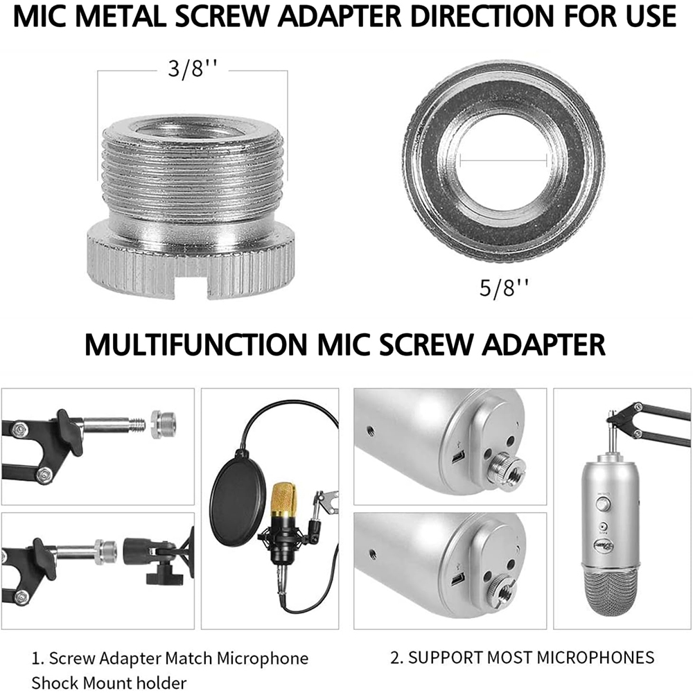 Mic Stand Adapter Aluminum 5/8" Male to 3/8" Female Screw Adapter for ...