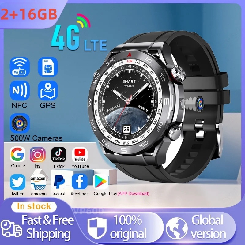 Nano SIM Card SmartWatch 4G LTE with GPS Wifi NFC HD Camera IP67 Heart ...