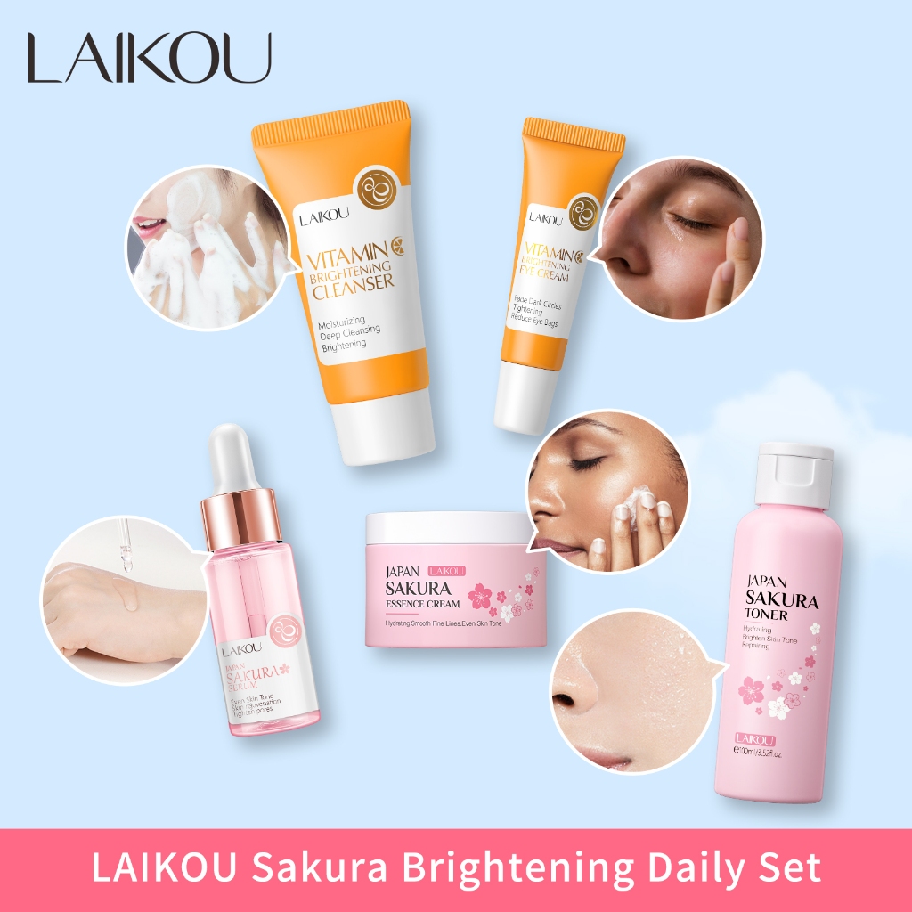 LAIKOU Sakura Vitamin C Daily Brightening Skincare Set Lighten Dark ...