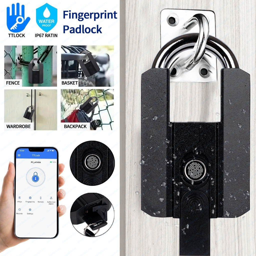 IP67 Waterproof TTLock Bluetooth APP Smart Padlock Fingerprint Lock ...