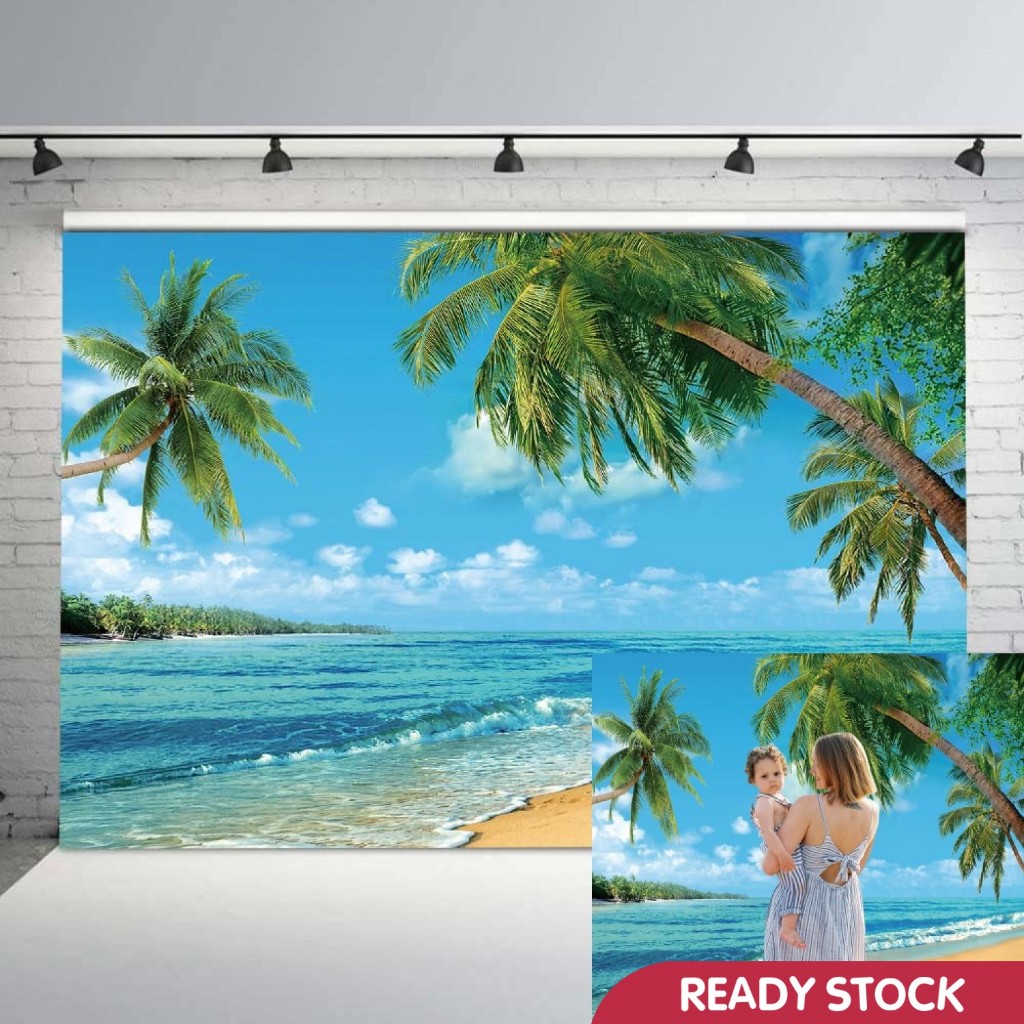 【Ready Stock】Fast Shipping Tropical Beach Backdrop Summer Palm Island ...