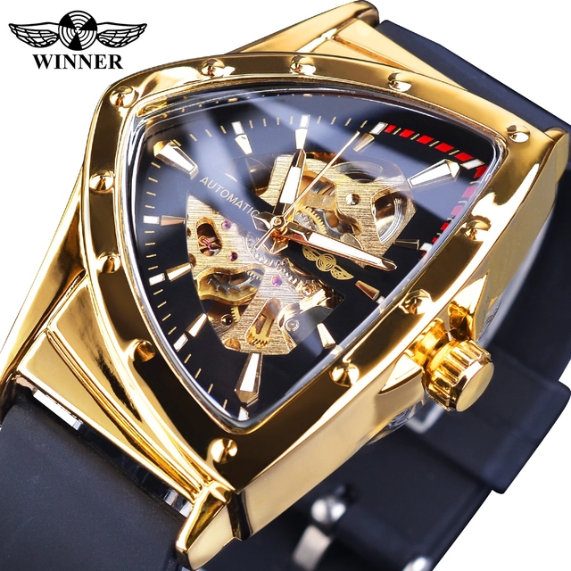 Original WINNER watch Black Skeleton Automatic Mechanical Watch for Men ...