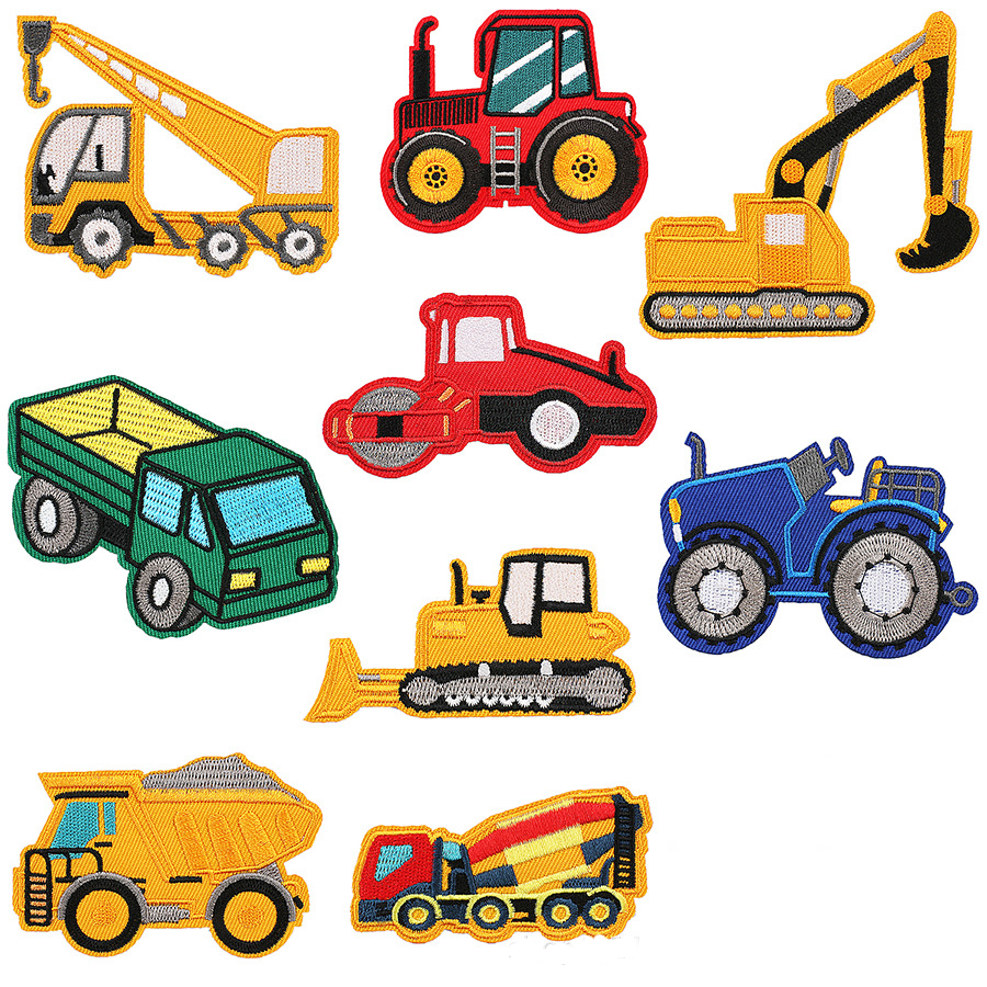 Transportation Embroidery Cloth Stickers Cartoon Engineering Vehicle ...