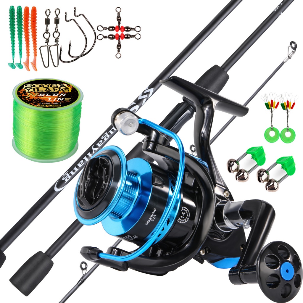 Sougayilang Joran pancing Set 1.8m Spinning Fishing Rod Carbon Fiber 2 Section and Spinning ...