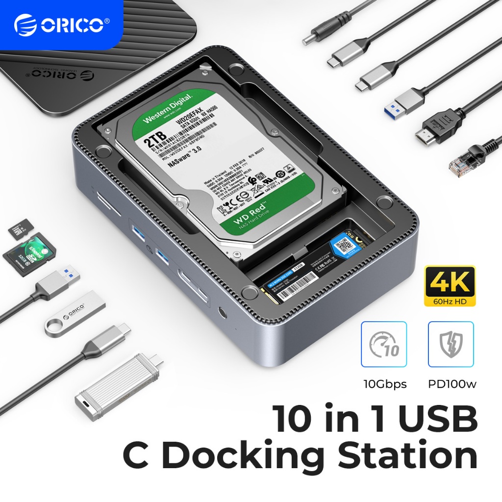 ORICO Docking Station with Dual M.2 NVME SSD Case 3.5 Hard Drive Enclosure HDMI PD100W(D35M2 ...