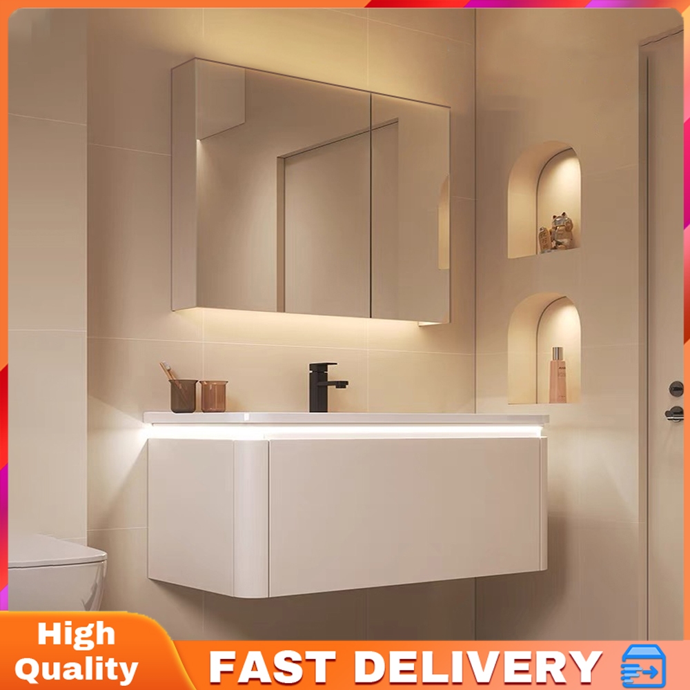 80/90/100CM Solid wood Bathroom Cabinet Basin Set Cosmetic Storage ...