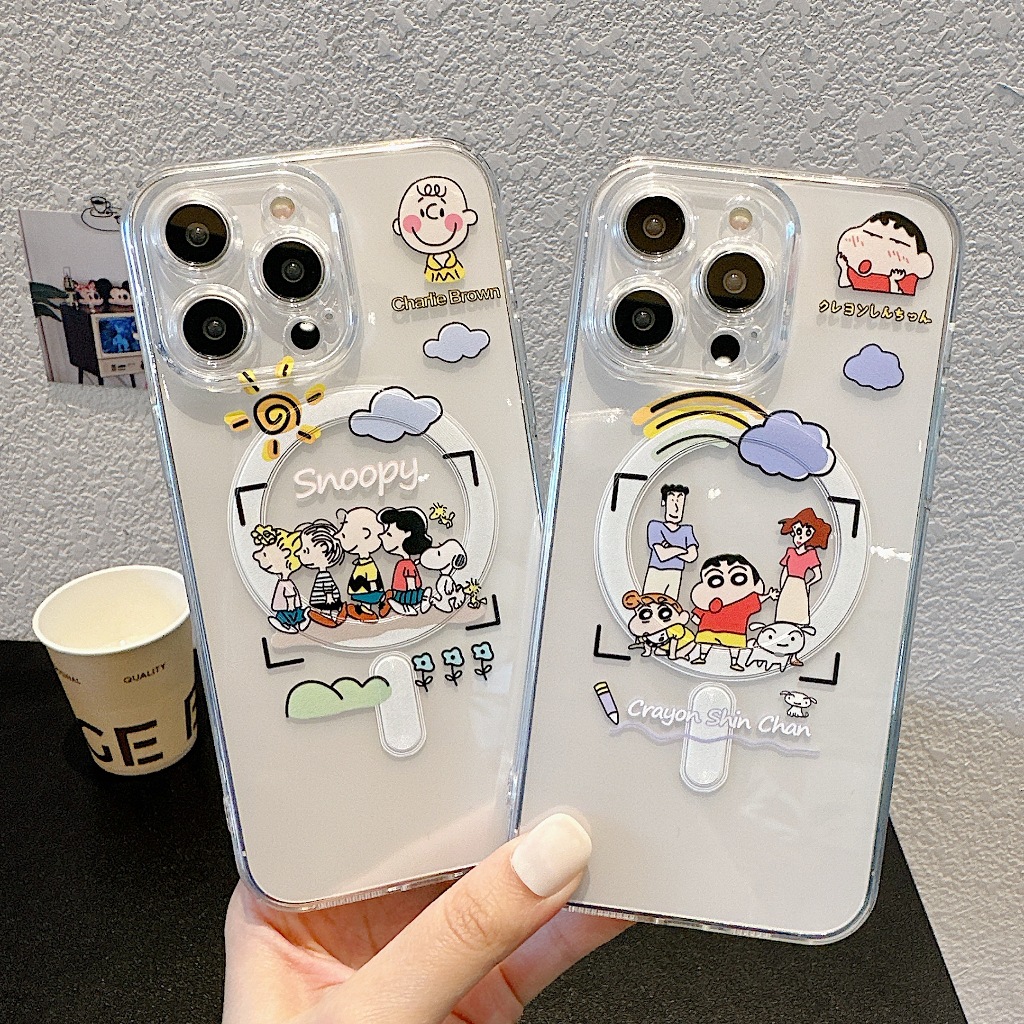 For iPhone 16 Crayon Shin-chan Snoopy Magnetic Case For Apple ip 15 14 ...