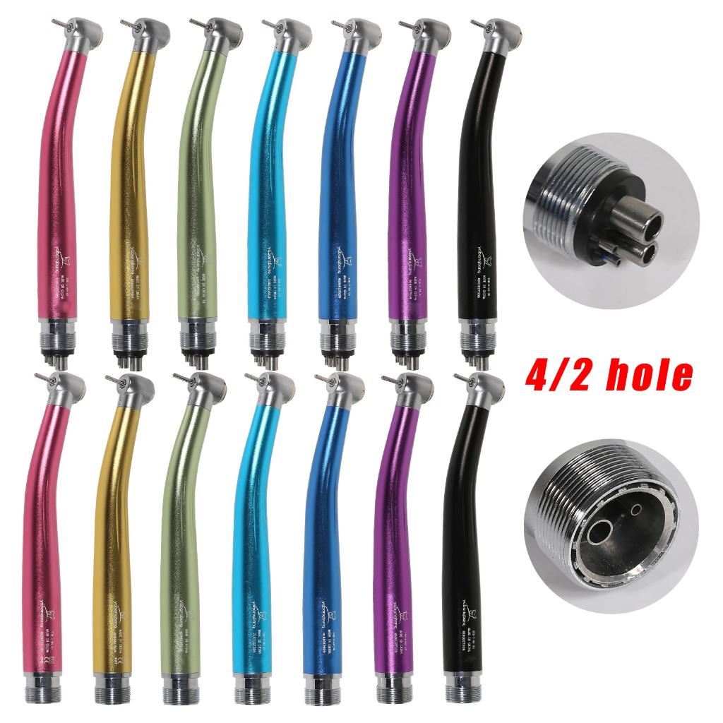 Dental High Speed Handpiece Air Turbine NSK 4/2 Hole 7 Colorful Standard Head Push Button Silver ...