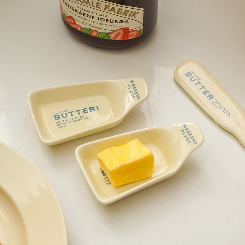 Korean ins cream letters ceramic butter spoon breakfast snack small ...
