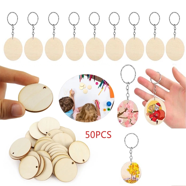 New Round wooden key chain personalized wood key chain pendant DIY ...