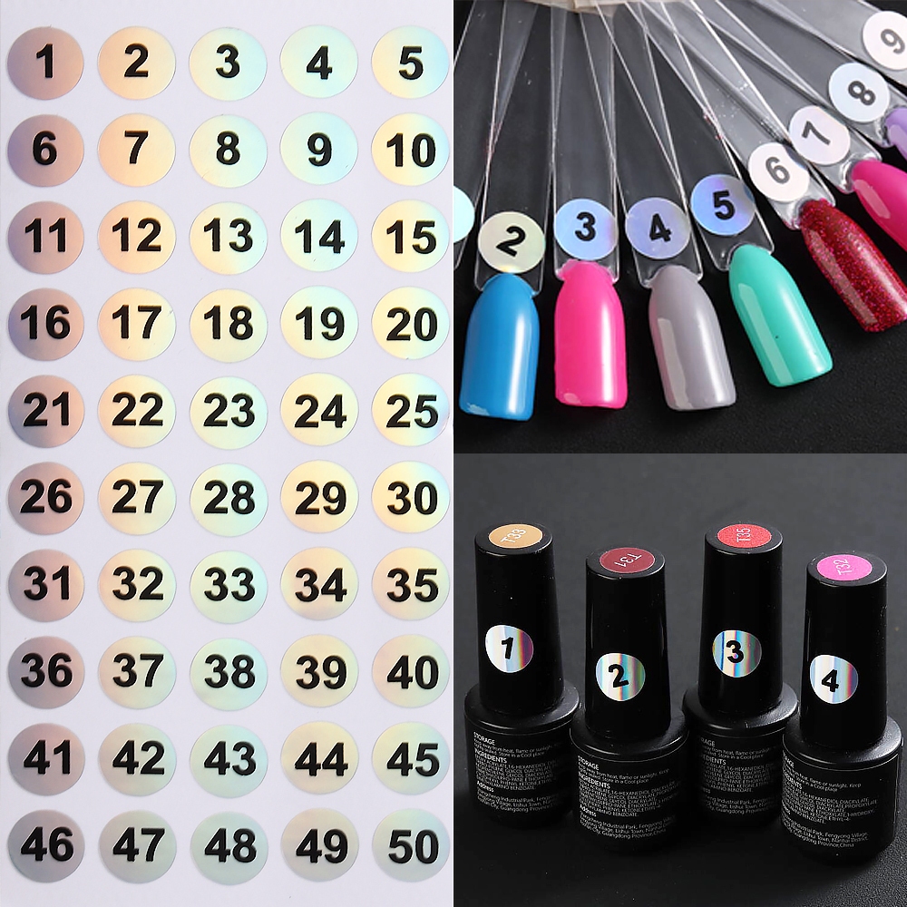 10Pcs/Set Number Label Sticker for Nail Polish 3D Laser Round ...