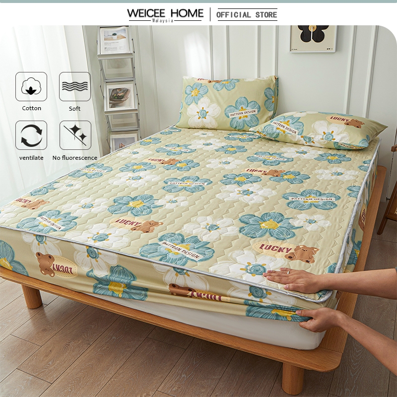 [Ship in 24 hours]Premium Cotton Fitted Bedsheet Set Mattress Protector ...