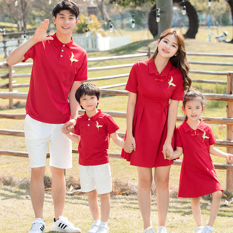 Red Polo Family Mathing Outfits Men Boy shirt Women Girl Dress Couple ...