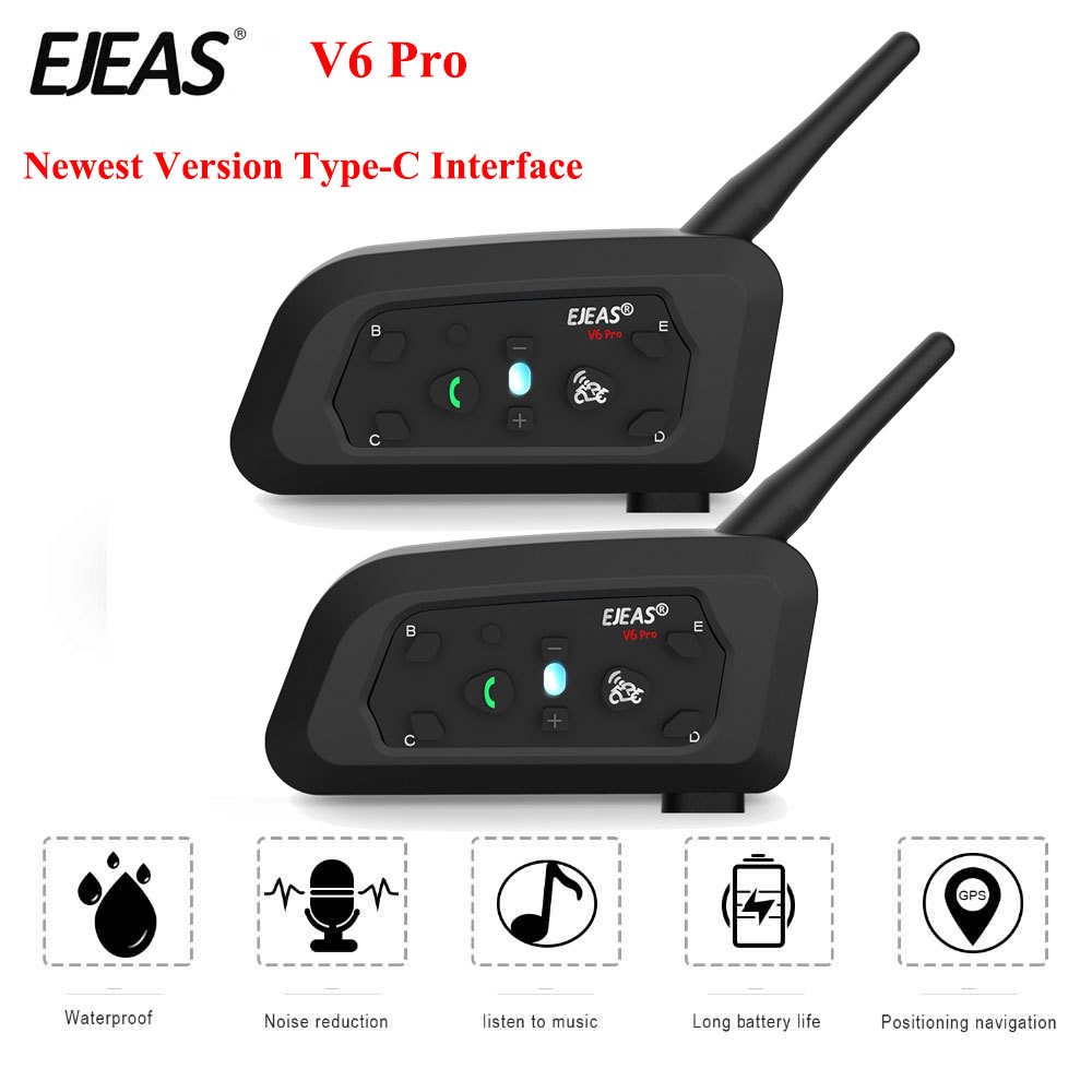 EJEAS V6 Pro+ Newest Version 1200M Motorcycle Helmet Bluetooth Intercom ...