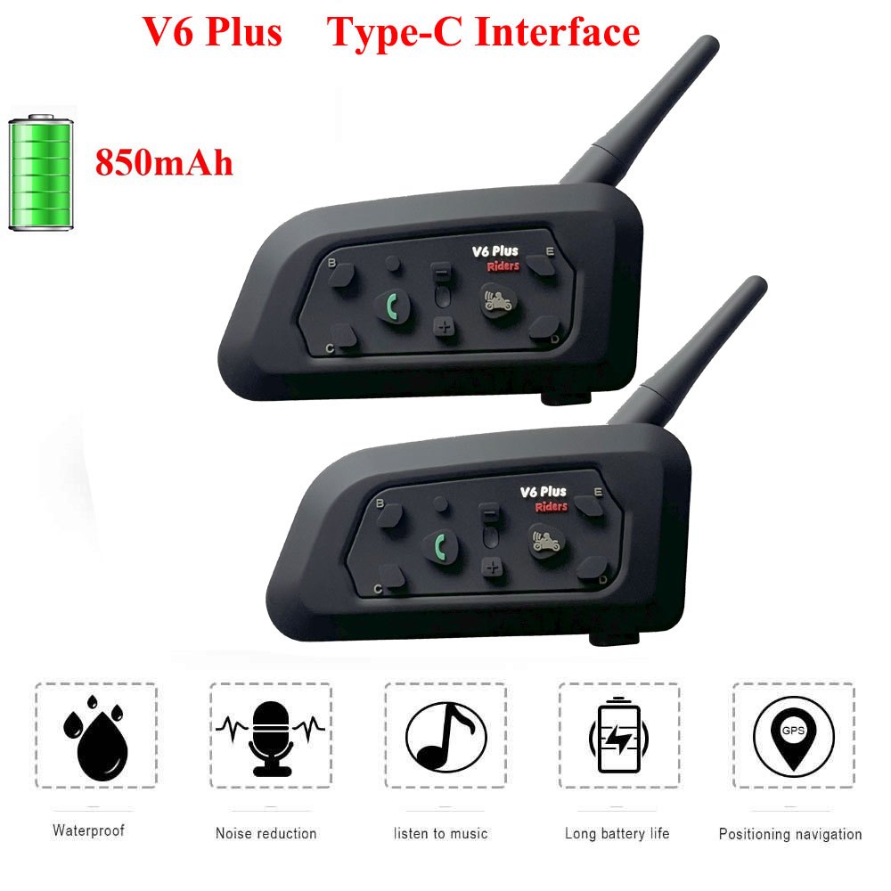 V6 Plus 850mAh 1200m Bluetooth Motorcycle Rider Communicator Helmet ...