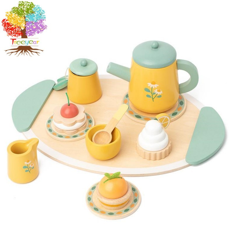 Wooden Tea Set for Little Girls Tea Set for Toddler Food Pretend Play ...