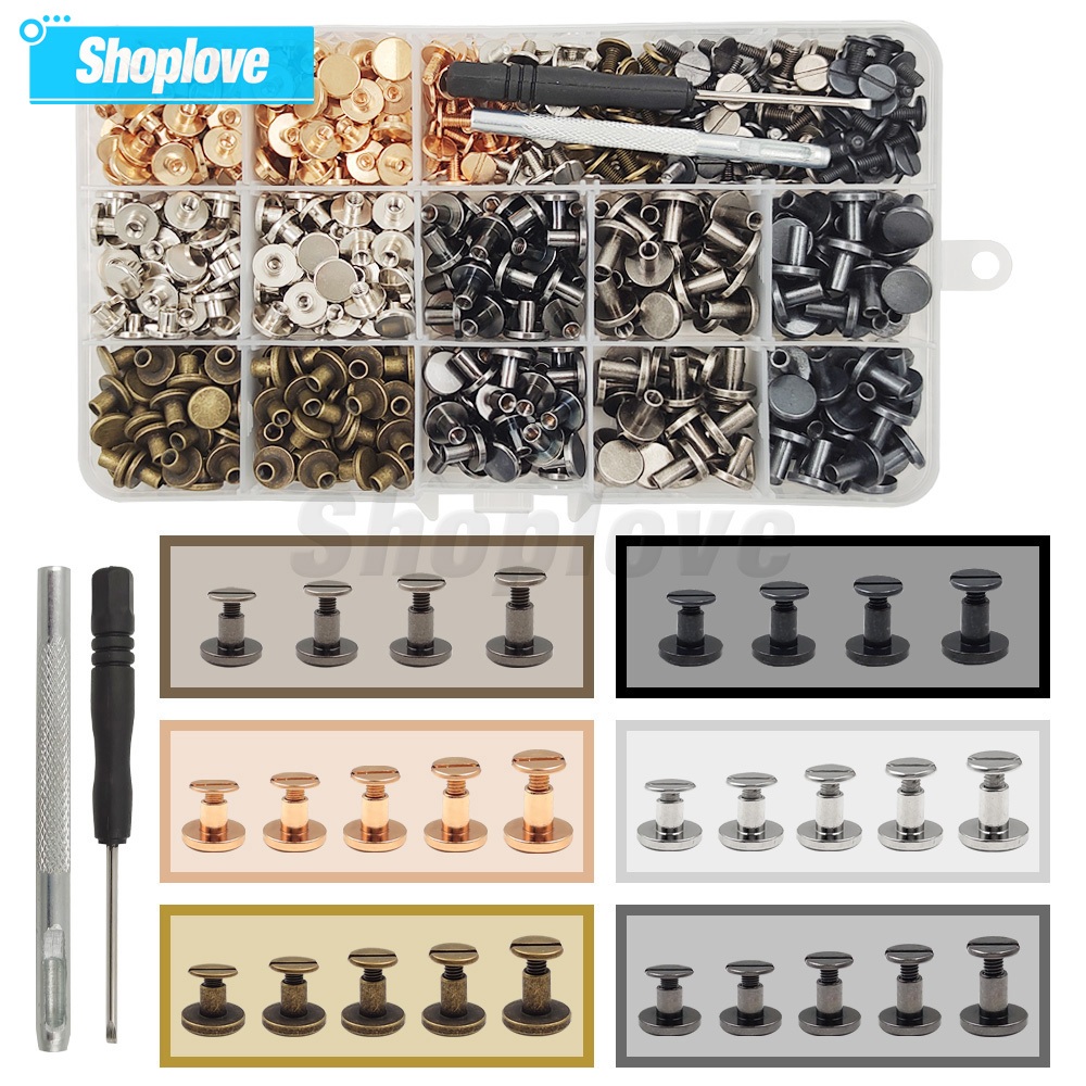 40-140Sets Metal Solid Screw Nail Rivet Double Curved Head Belt Strap ...