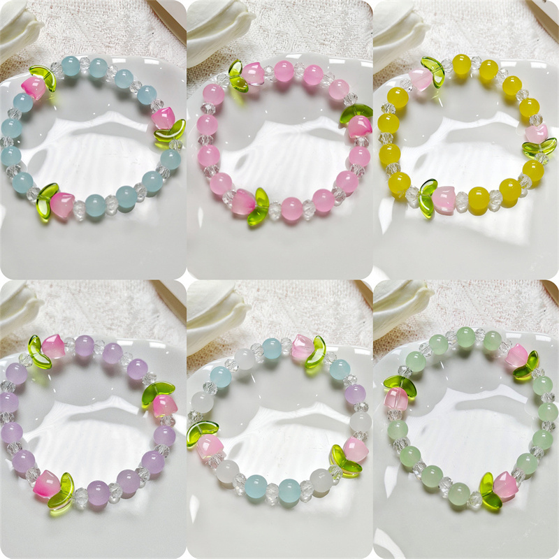 Korean Tulip Bracelet for Women Fashion Flower Liuli Bead Bracelet ...