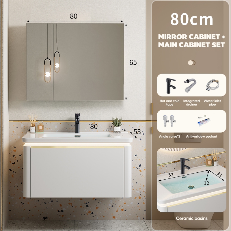 80/90/100CM Solid wood Bathroom Cabinet Basin Set Cosmetic Storage Mirror Box Ceramic Kabinet ...