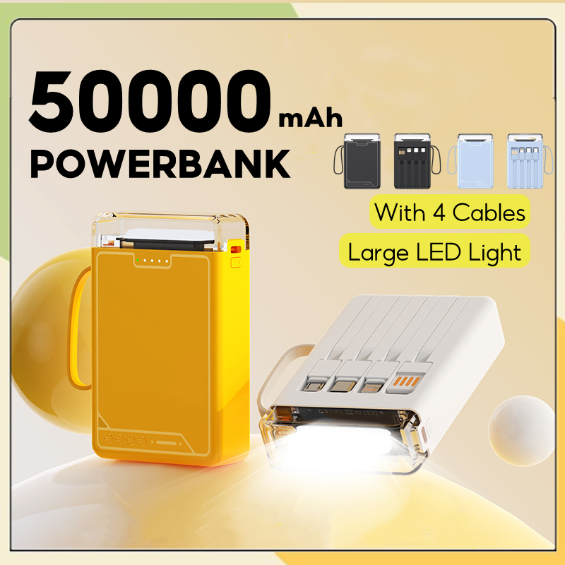 Power Bank 50000mAh Built In 4 Cables Mini Powerbank Portable Large LED Light | Shopee Malaysia