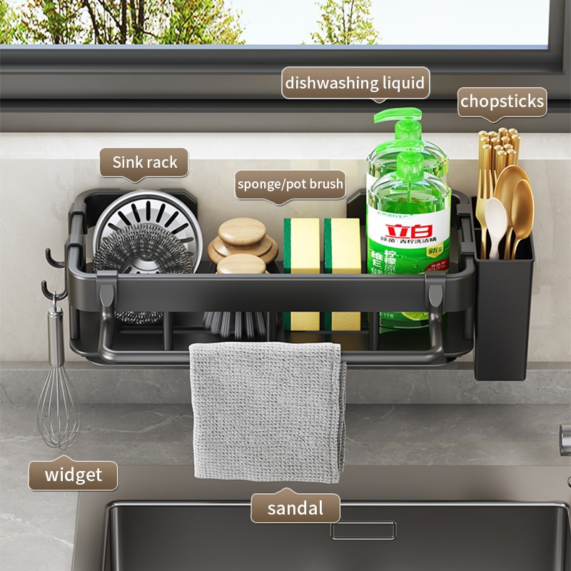 Hanging Rod Kitchen Sink Organizer Sink Storage Rack Multifunctional ...