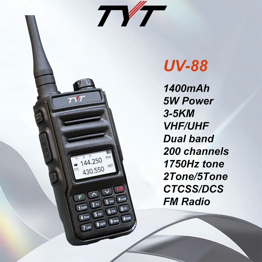 TYT TH UV-88 Walkie Talkie 5W 1400mAh 200 CH VHF/UHF Dual Band Two Way ...