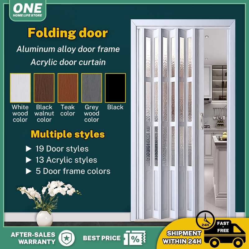 PVC folding door sliding door indoor bathroom kitchen balcony store partition glass door ...