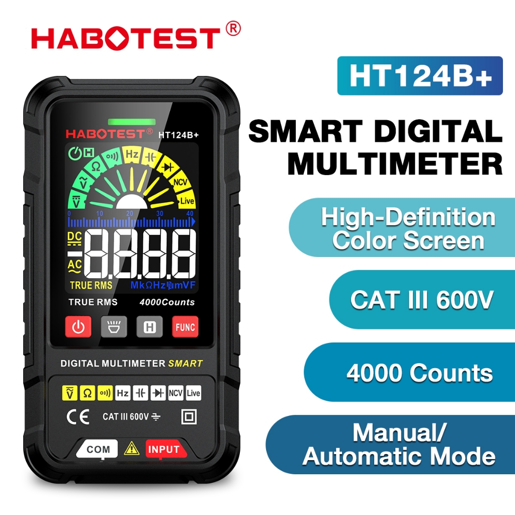 HABOTEST HT124 Smart Digital Multimeter 4000 Counts True RMS Auto ...