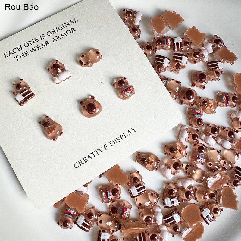 Rou Bao 50pcs Nail Capybara Cartoon Girly 3D Cute Resin Nails Art DIY ...
