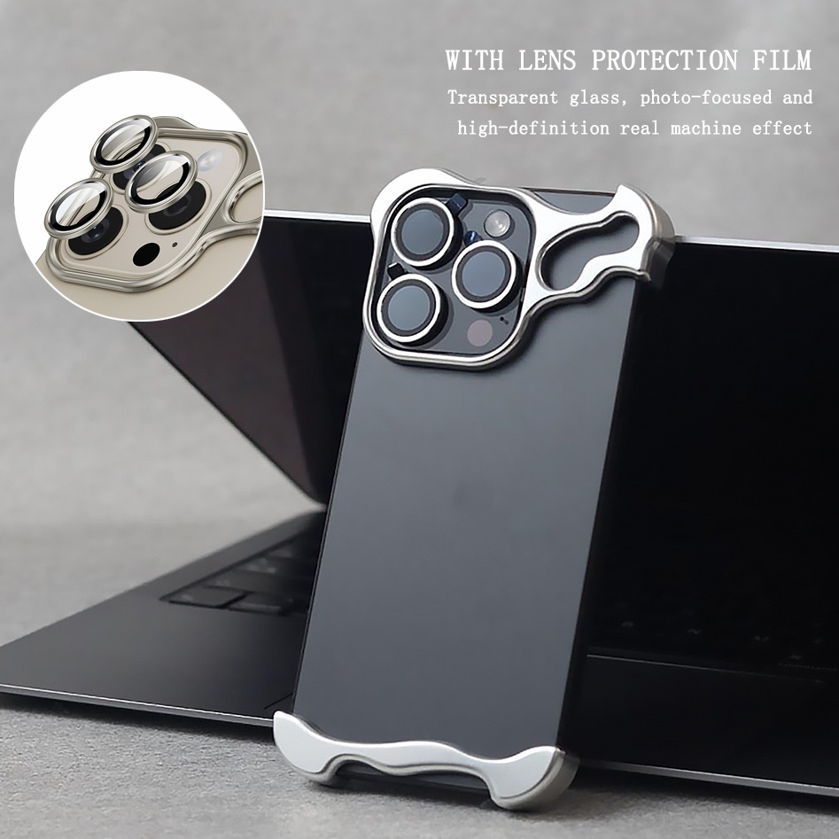 Luxury Alien Titaniun Alloy Bumper for IPhone 16 15 14 13 12 Pro Max 15Plus Lens Film Protector ...