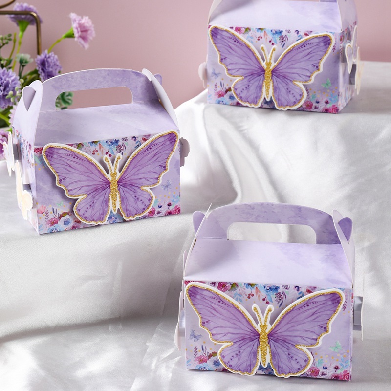 4/6pcs Purple Theme Butterfly Paper Box Packing Box Pastable Butterfly ...