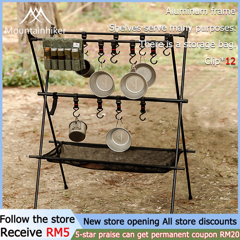 ⚡️Ready stock⚡️MOUNTAINHIKER Outdoor Triangle Hanging Rack Aluminum Mesh Camping Hanger Cookware ...