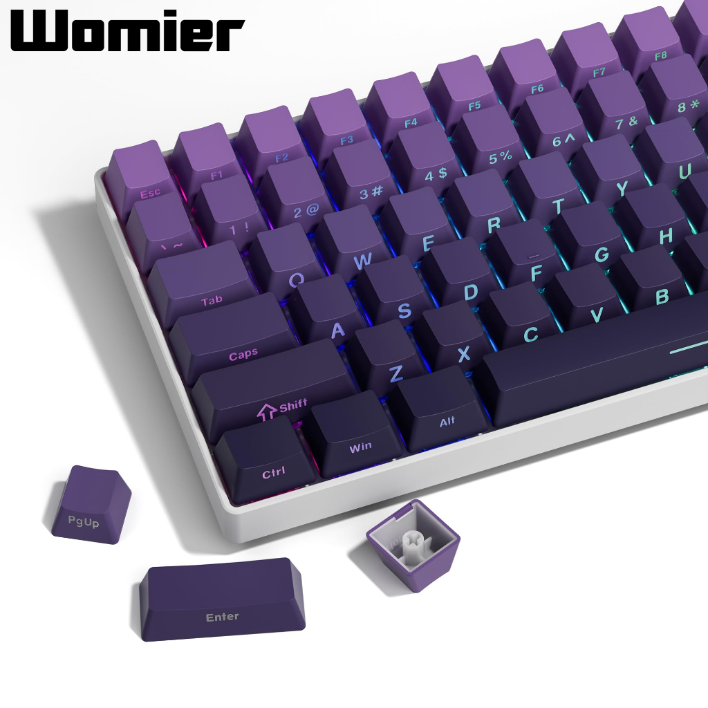 WOMIRE Side Printed Keycaps, 136 Keys Gradient Purple Keyboard Cover ...
