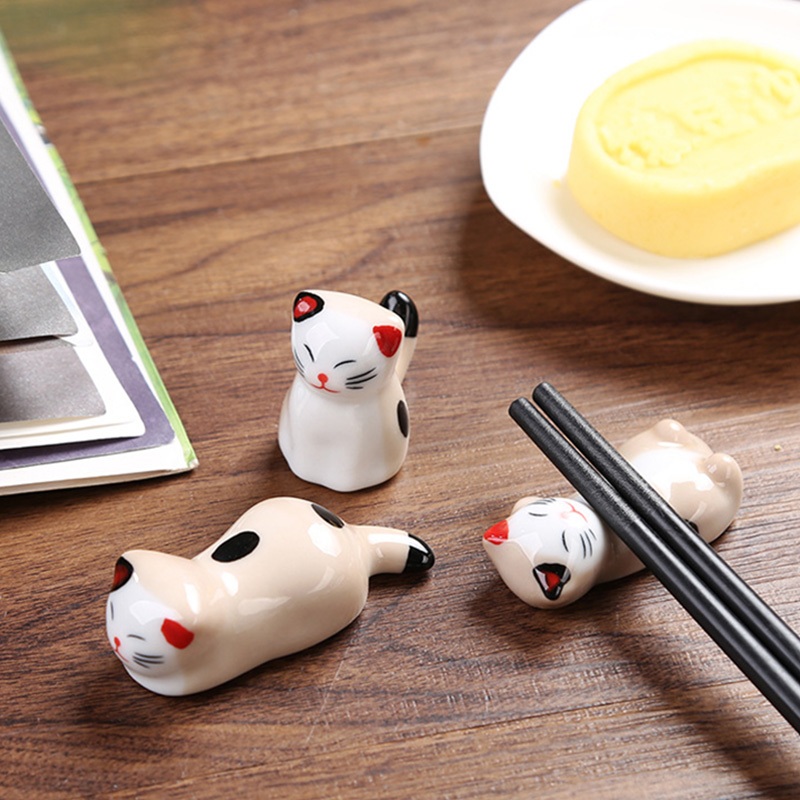 Ceramic Cat Chopstick Holder Stand Rest Storage Rack Spoon Fork Art ...