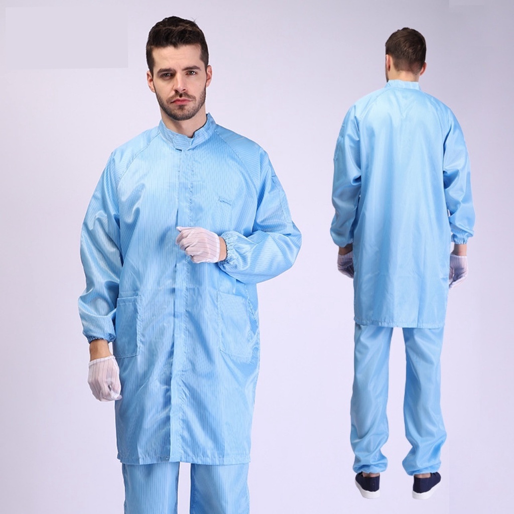 ESD straight collar zipper type Smock Blue anti-static dust-proof ...