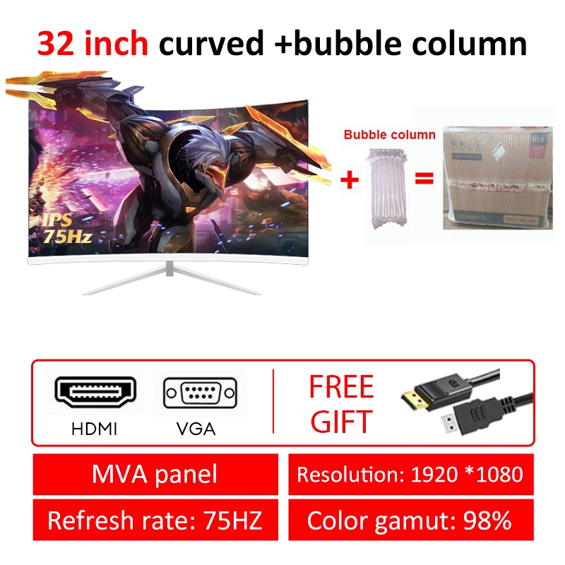 MIIGO Monitor 24” Curved 75Hz 2Ms FHD LED Gaming Monitor / 24" Inch ...