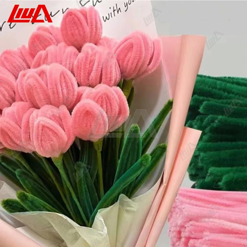 100pcs fuzzy wire flower Colorful Dense fuzzy wire pipe cleaner craft ...