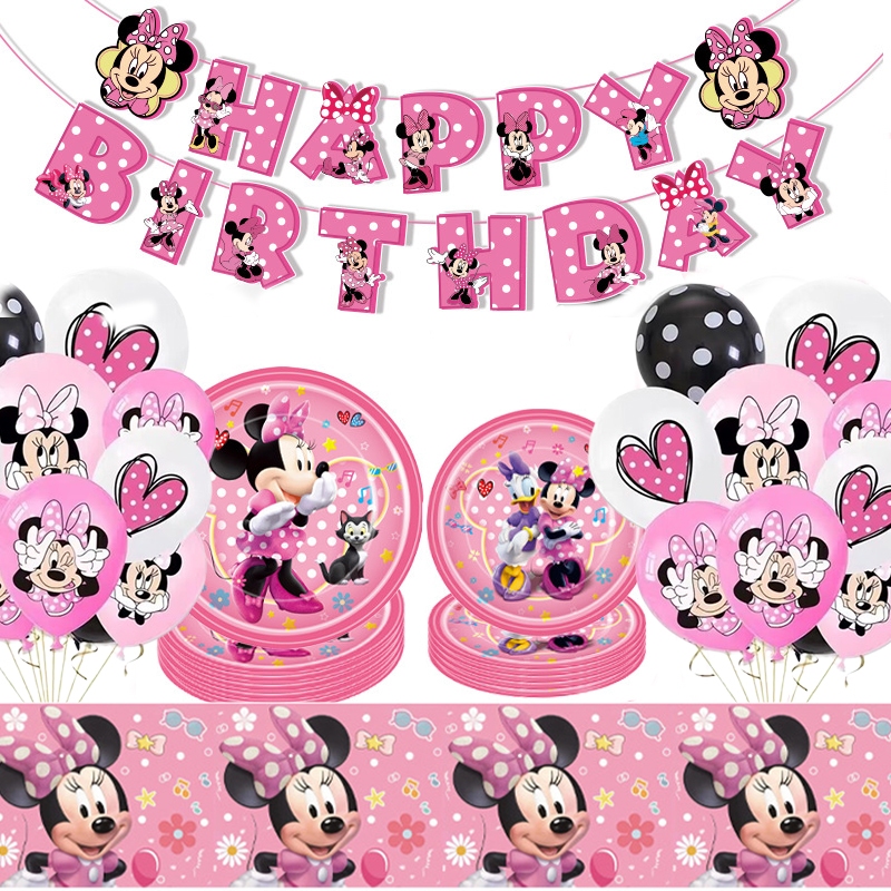 Pink Minnie Children's Birthday Party Tableware Set Paper Cup Plate ...