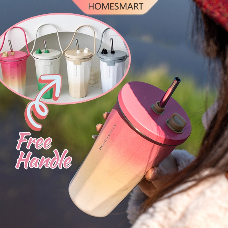Coffee Mug Vacuum Insulated Bottle Tumbler with Retractable Straw Water ...