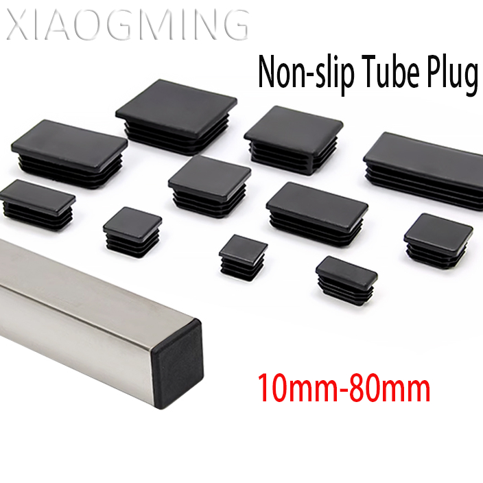 10mm-80mm Square Black Plastic Pipe Tubing Inner Plugs Tube Foot Pads ...