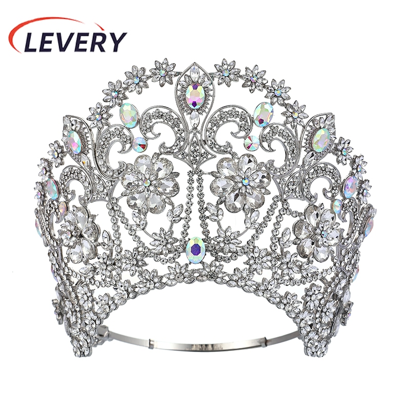Levery Miss Universe Hair Crown Shining Rhinestone Tiara Large Bridal ...