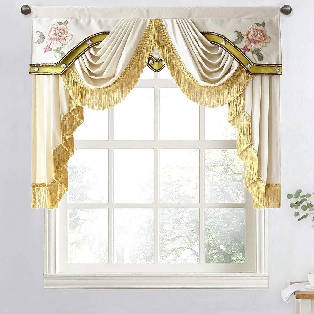 European Style Beige Velvet Curtains Valances with Tassel and Swags ...