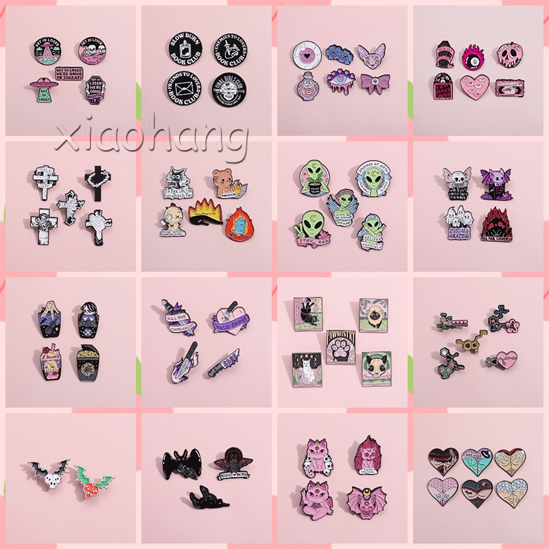 2-6pcs/set Punk Alien Enamel Pins Cartoon Set Pin Magic Cats Horror ...